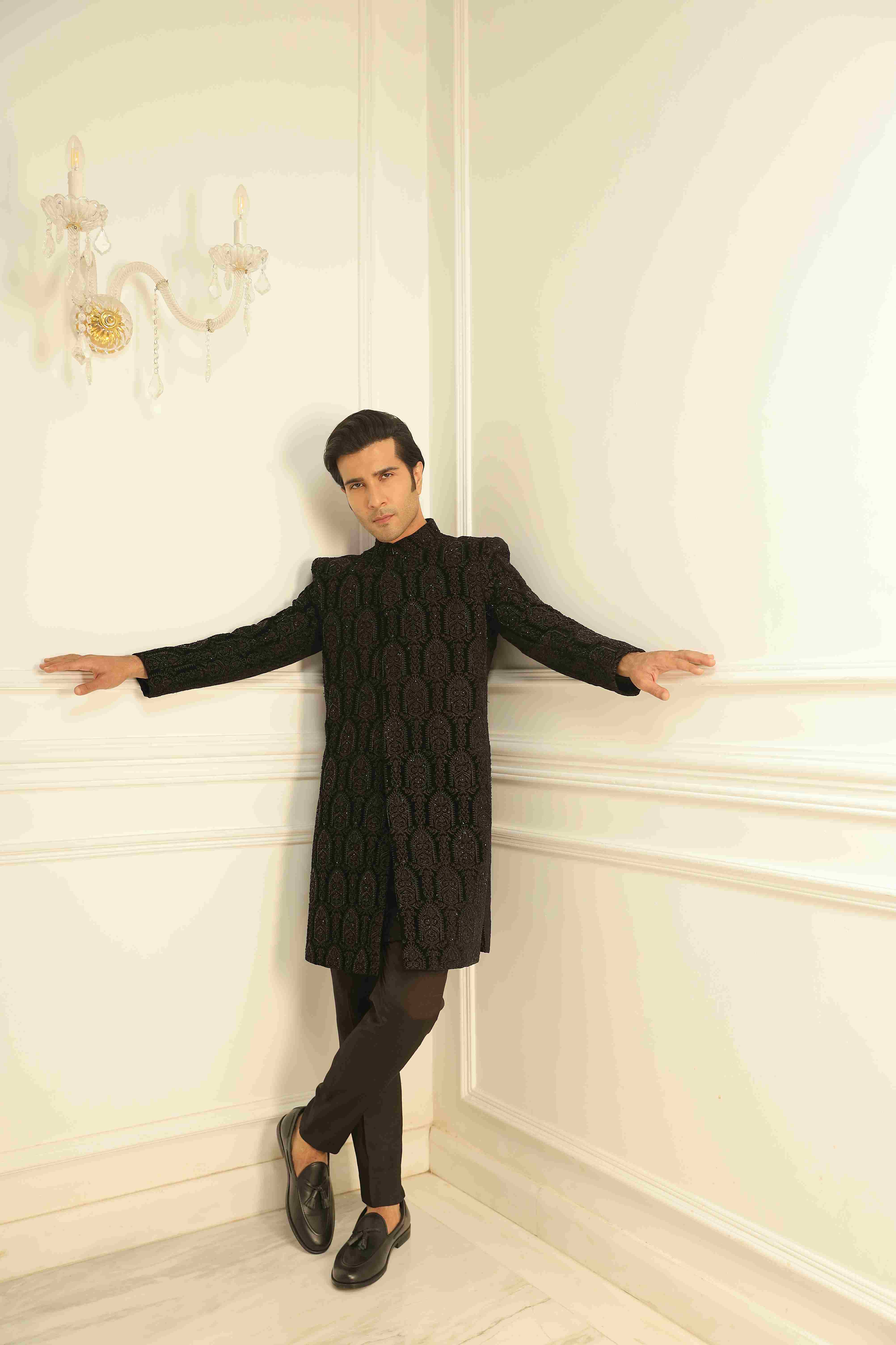 Janaan Black Sherwani – Amir Khan Couture