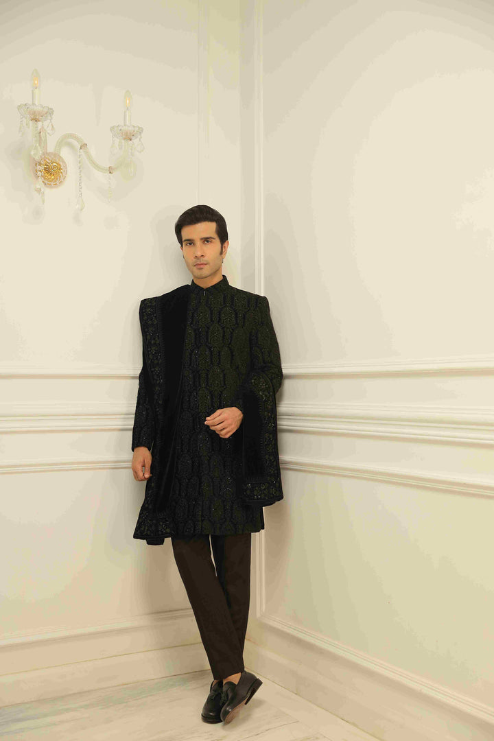 Janaan Black Sherwani – Amirkhan_couture