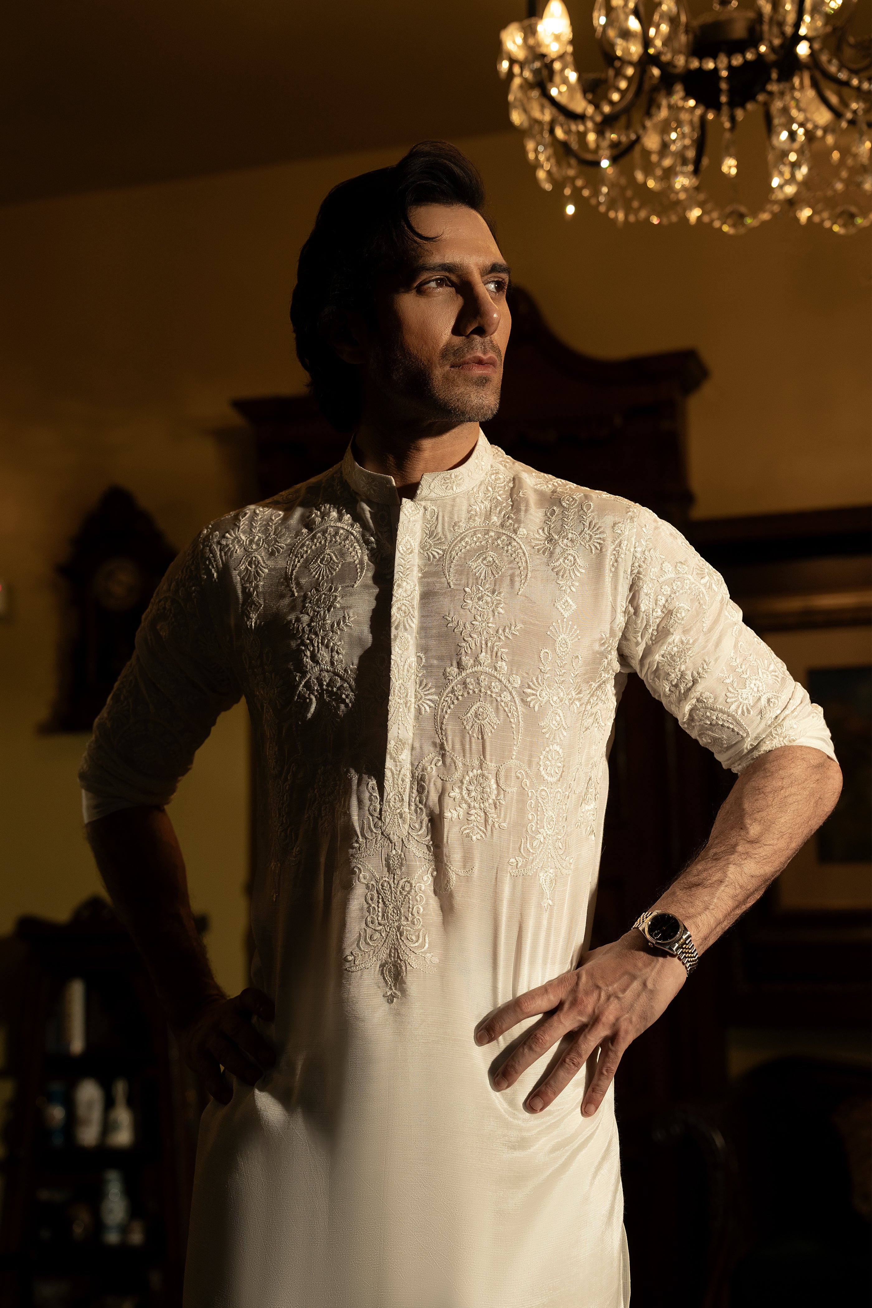 Milky White Raw Silk Kurta Pajama – Amir Khan Couture