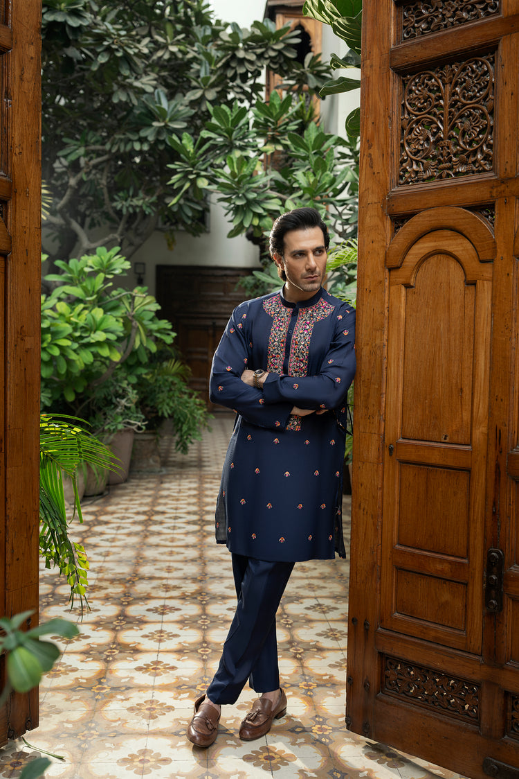 Blue Korean Premium Raw Silk Kurta Pajama – Amir Khan Couture